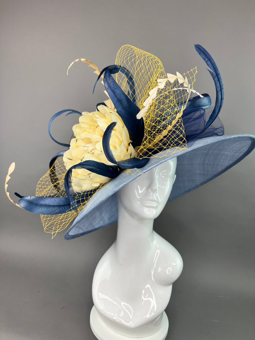 COUNTRY BLUE ROUND BRIM HAT WITH CREAM FLOWER BLOOM – The Hat Hive
