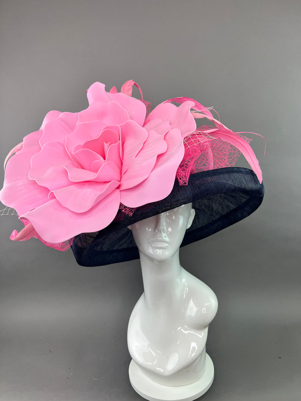 NAVY BLUE FLIPPED BRIM HAT WITH PINK FLORAL BLOOM – The Hat Hive
