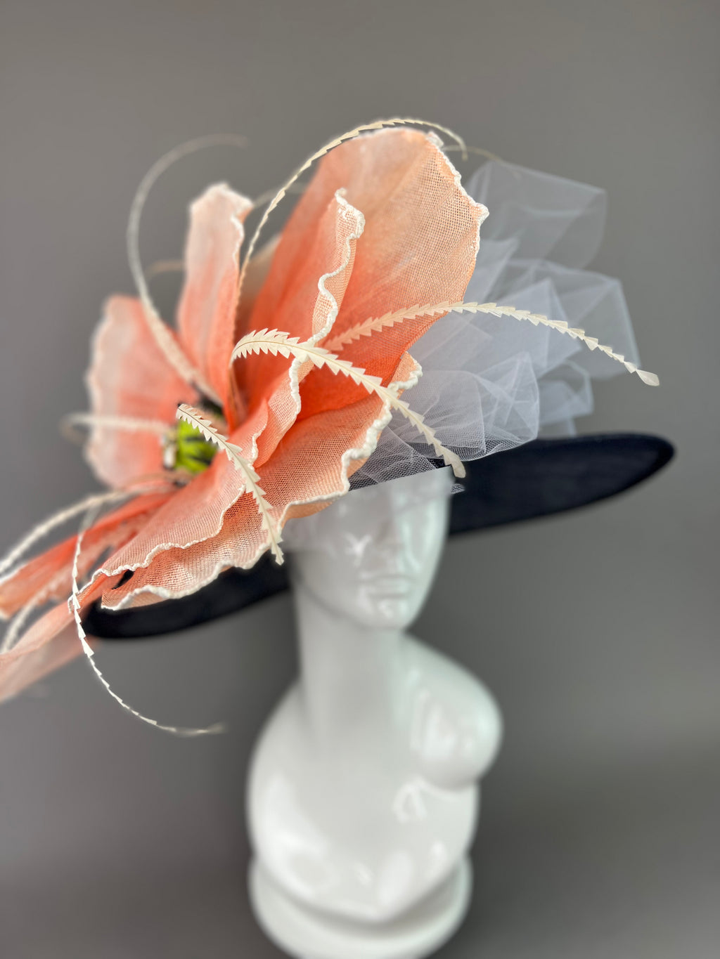 PEACH FLOWER BOOM ON NAVY WIDE BRIM HAT – The Hat Hive